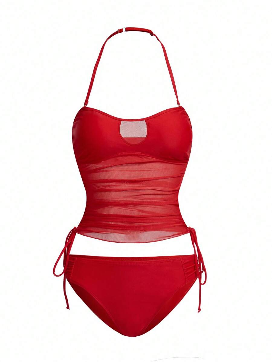 SHEIN Swim Basics 2pcs Women's Tankini Set: Solid Color Tankini Top And ...