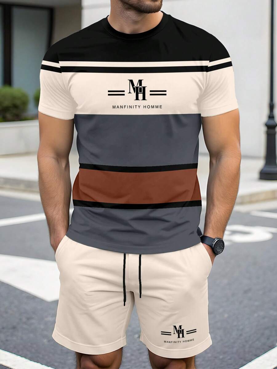 Manfinity Homme MH Minimalist Striped Color Block Casual Men T-Shirt ...