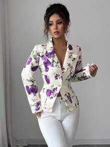 Elenzga Chaqueta de traje de mujer con estampado sencillo y generoso ...