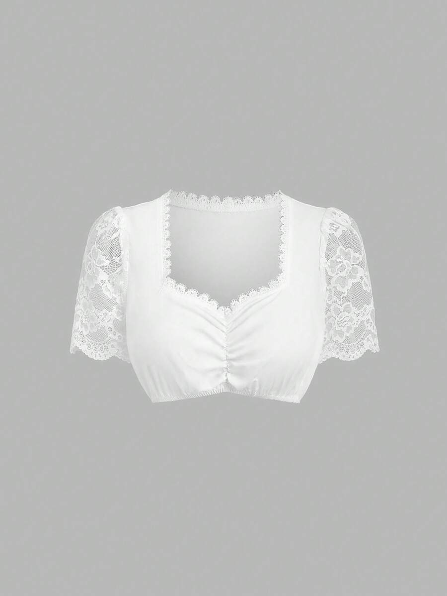 Fairmaia Women's Traditional German Elegant Top ,Solid Color Lace ...