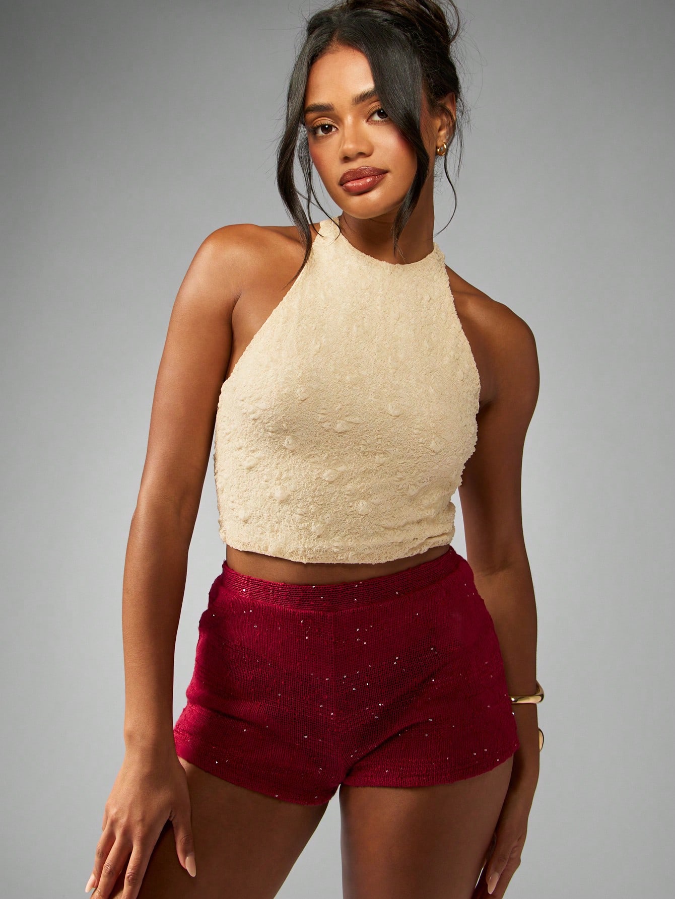 Embellished Stretchy Cami Halter Neck Open Back Festival Concert Party ...