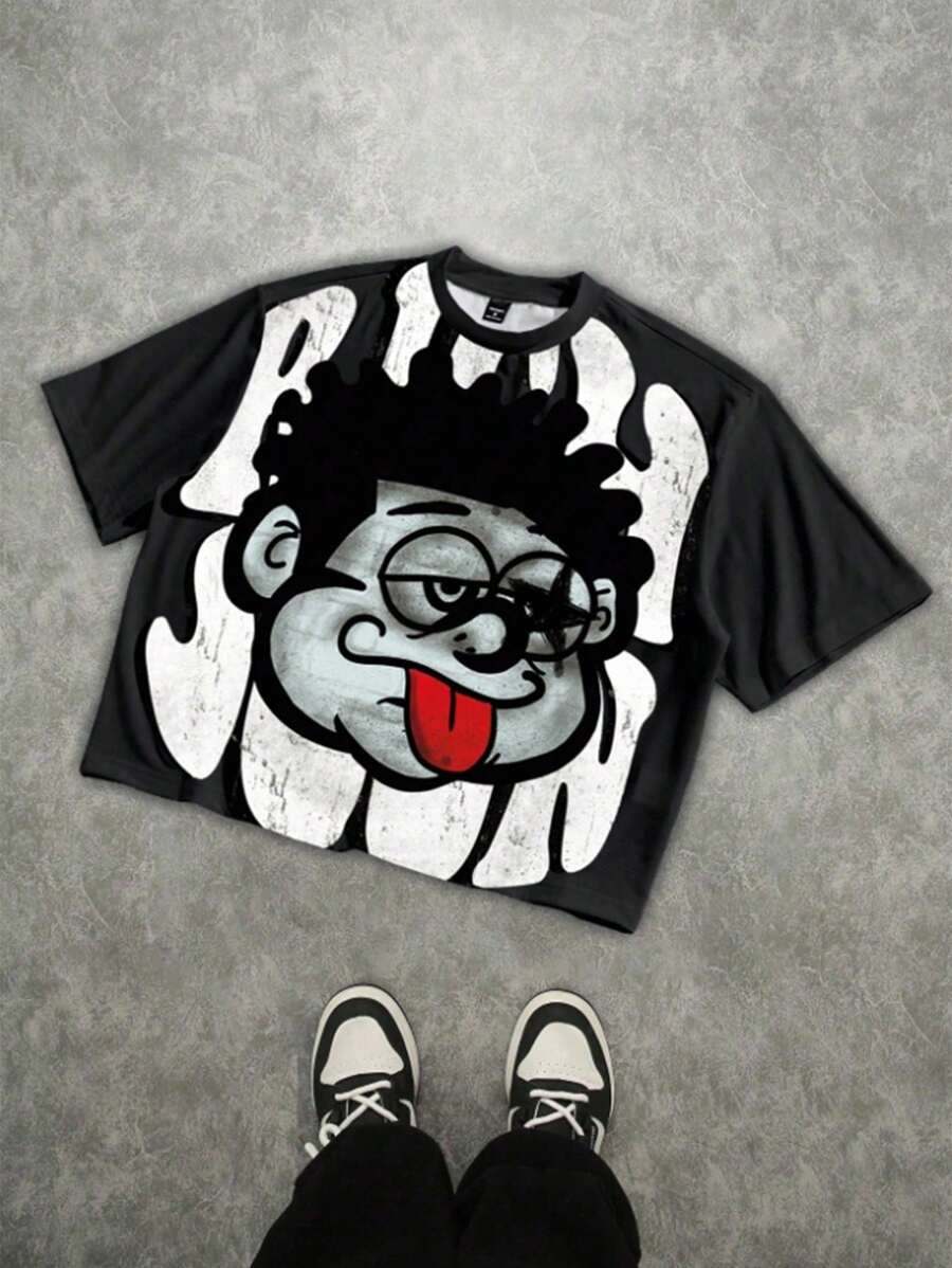 SHEIN Teen Boys Classic Casual Cool Graphic T-Shirt With Tongue Out ...