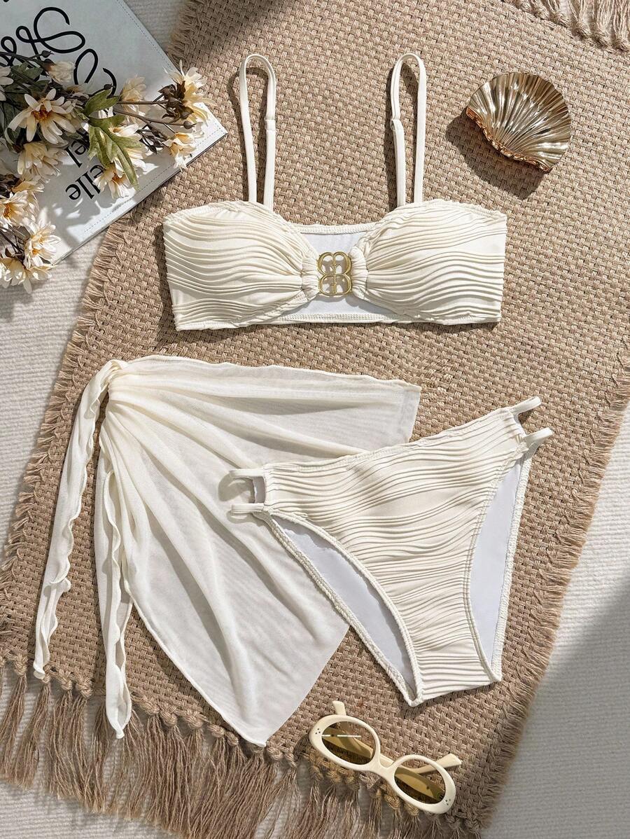 Conjunto de traje de baño de 3 piezas con rayas para niñas ...