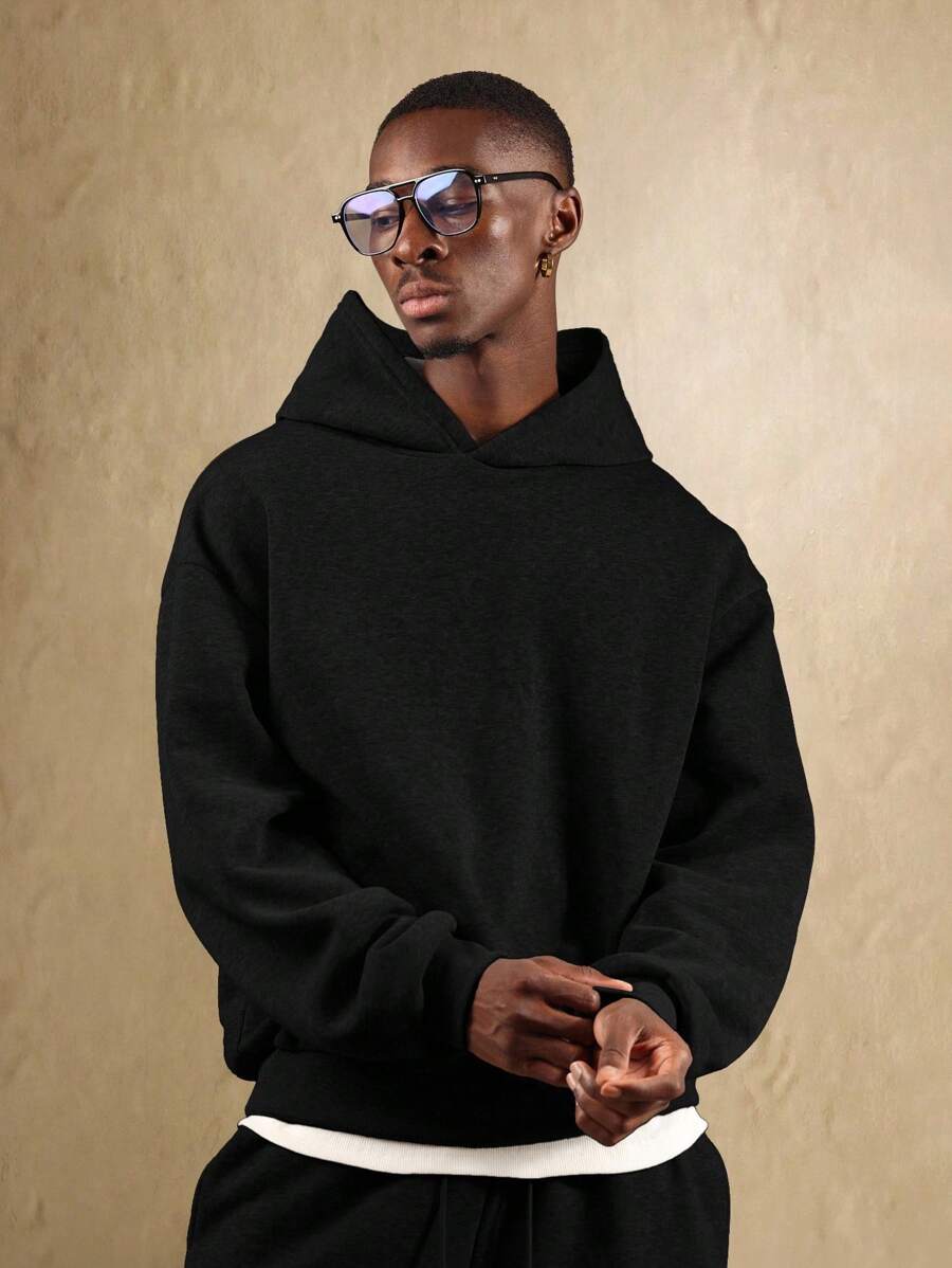 SUMWON Regular Fit Textured Hoodie,Men's Black Textured Hooded ...