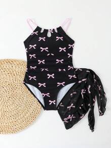 Tween Girls Butterfly Print One-Piece Swimsuit With Mesh Combo, Stylish ...