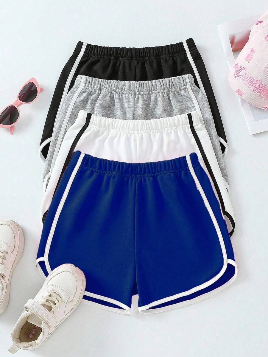 SHEIN 4pcs Tween Girls Casual Street Chic Simple Color Contrast Multi ...