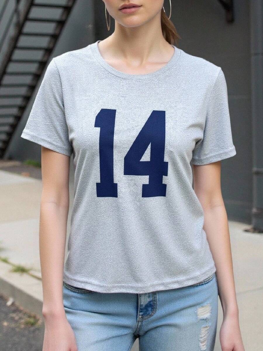 Jouncy Women Summer Casual Number Print Short Sleeve T-Shirt Graphic ...