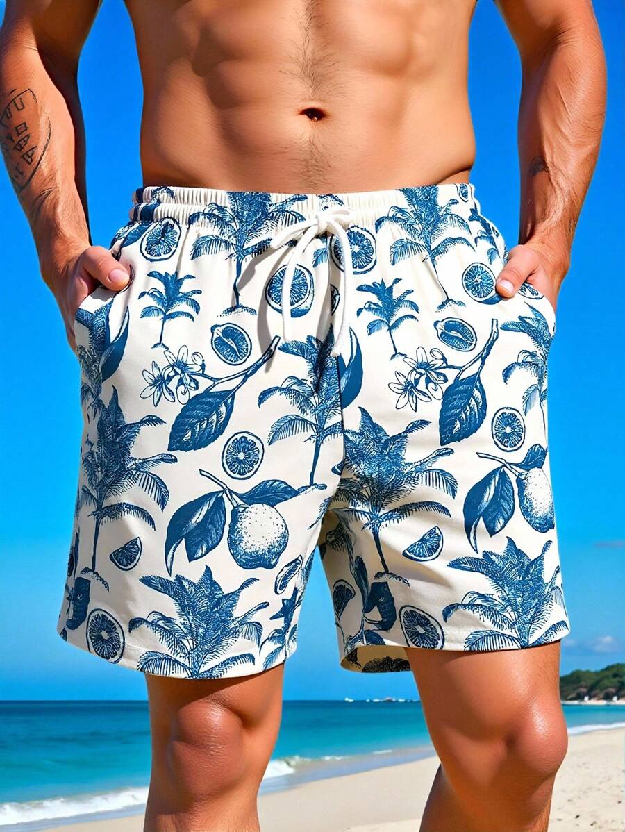 Manfinity Swimmode Men's Tropical Print Casual Beach Shorts | SHEIN USA