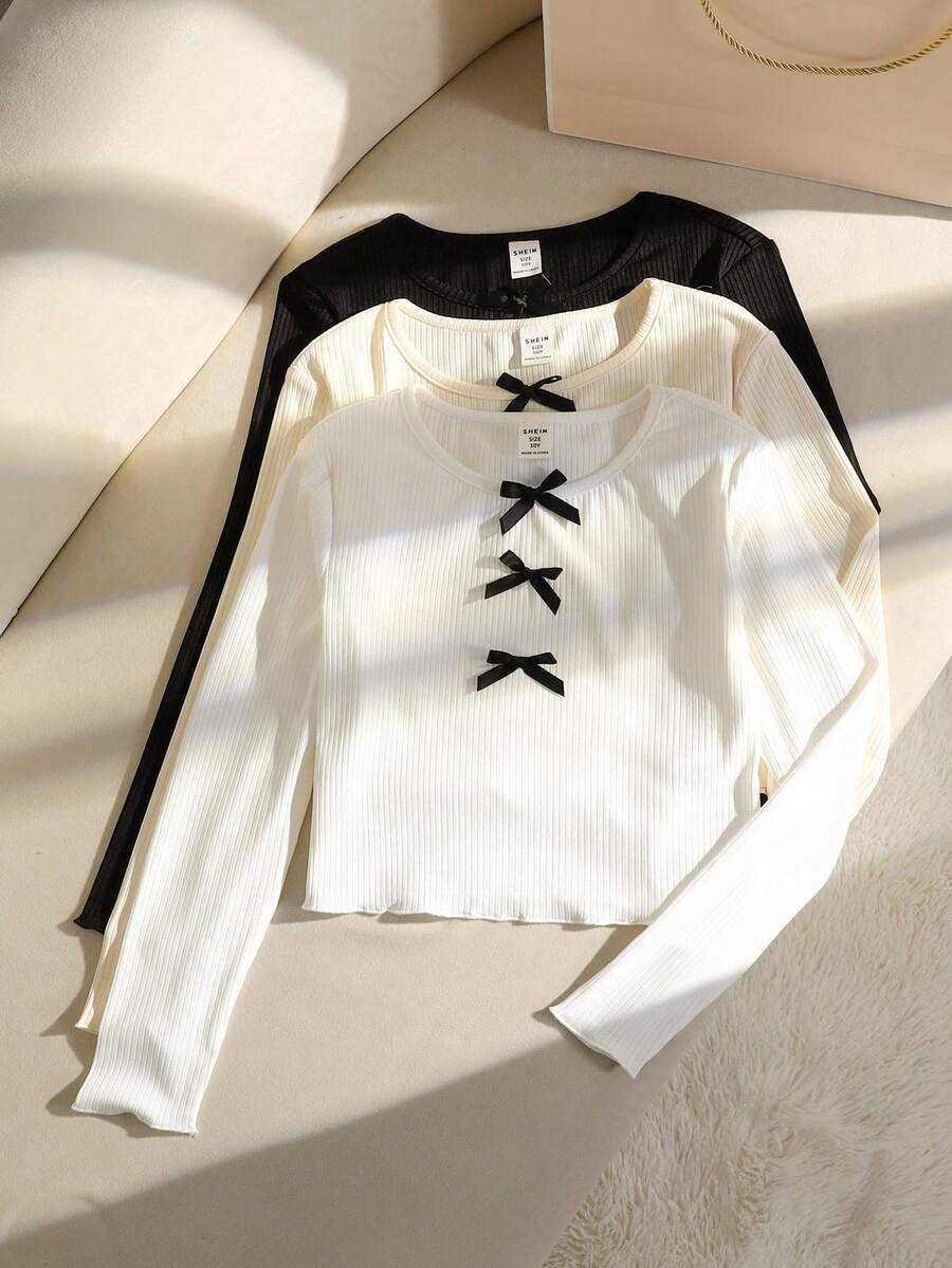 Tween Girls 3 PiecesCute Bow Accent Camisole Tops, Black/White/Apricot ...