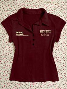 Rina Fox Camiseta feminina casual de manga curta com estampa de letras ...