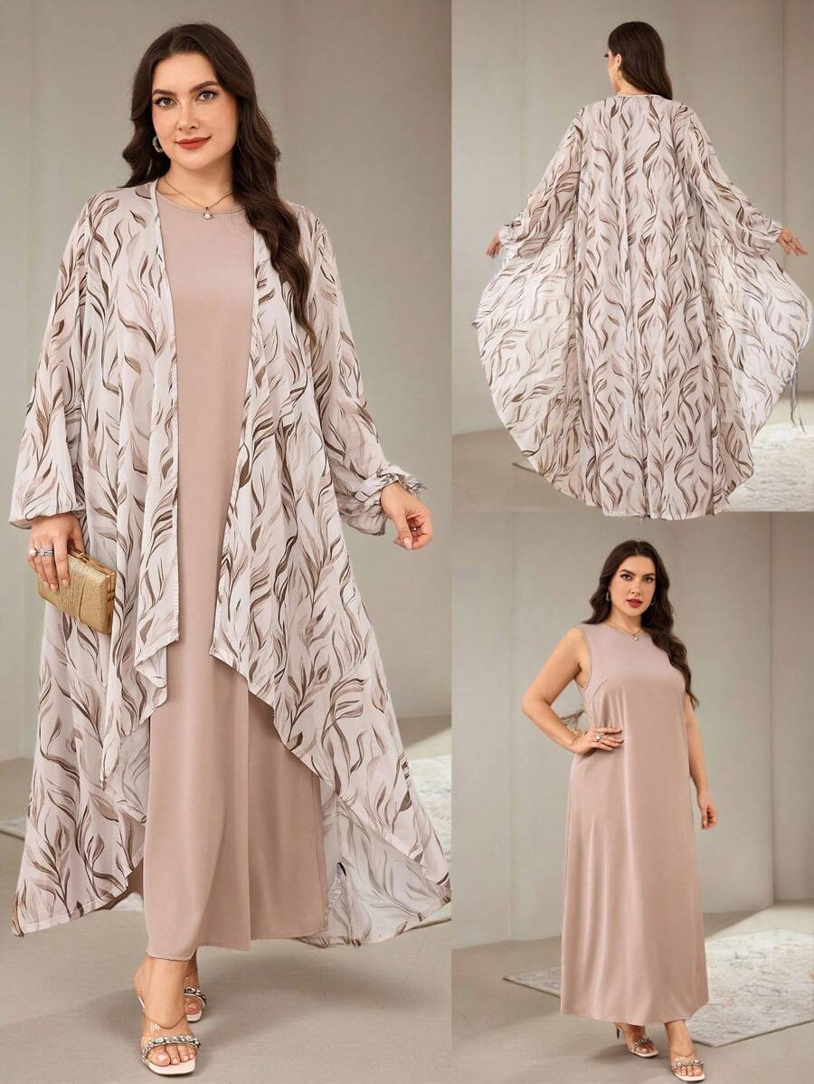 Veilorie Damen Große Größen Komplett bedruckter Mantel & ärmeloses ...