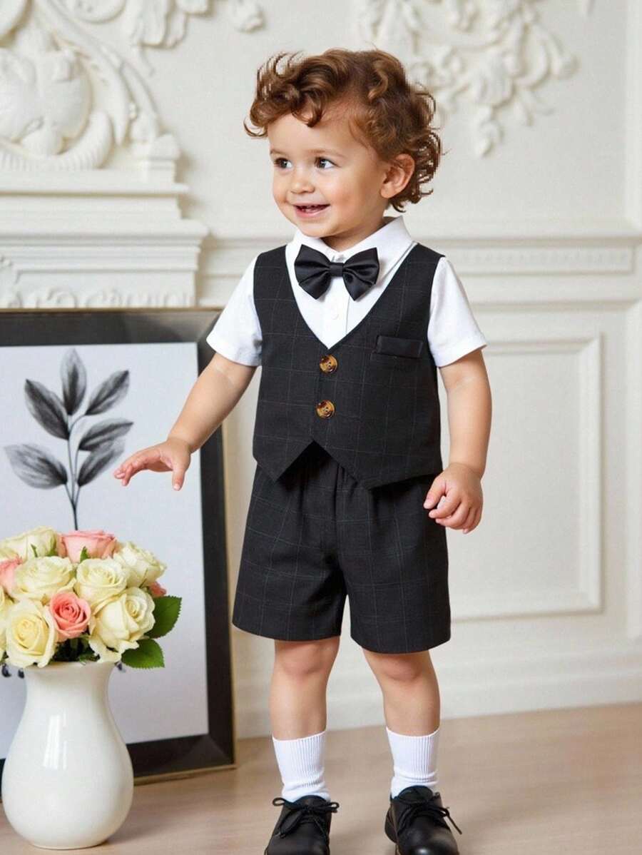 Souflis Souflis مجموعة قميص وشورت بنقشة مربع متنوع الألوان للأطفال ...