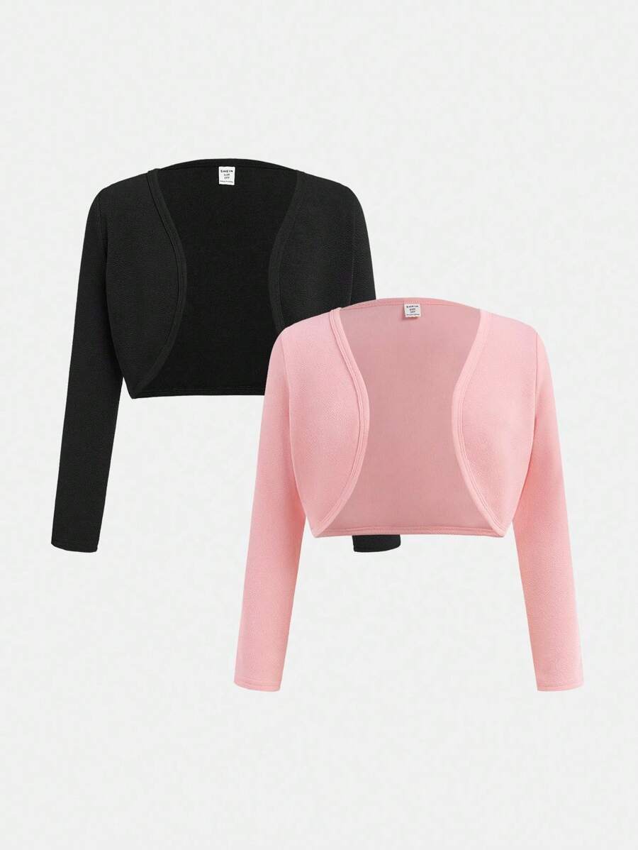 SHEIN Girlism 2pcs Tween Girl Casual Solid Color Long Sleeve Shrug Set ...