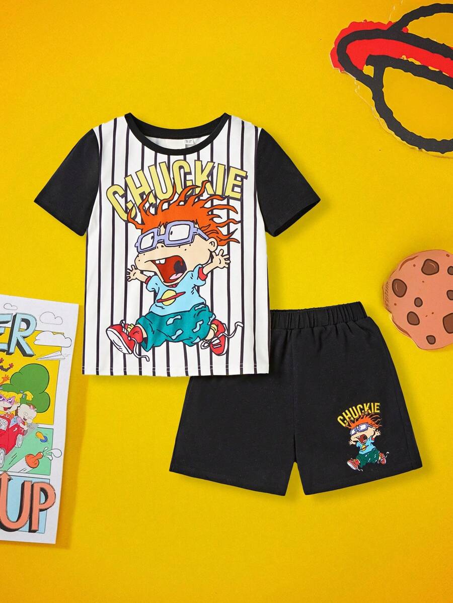 Nick 90s | SHEIN Young Boy Cartoon Graphic Black & White Striped ...