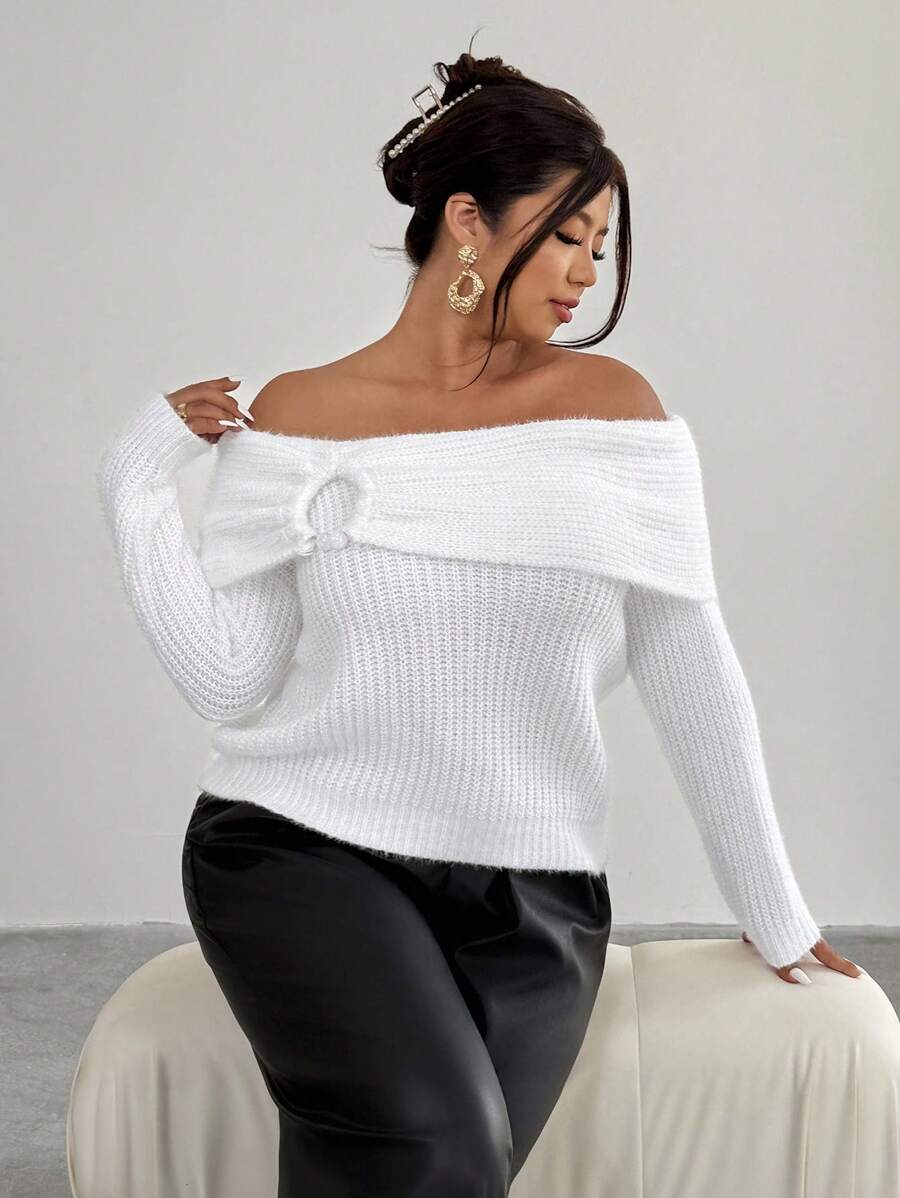 Firerie New Plus Size French Style O-Ring One Shoulder Straight Neck ...