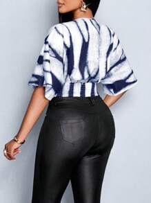 SOLERSUN Women's Floral Print Deep V-Neck Batwing Sleeve Ruched Waist ...