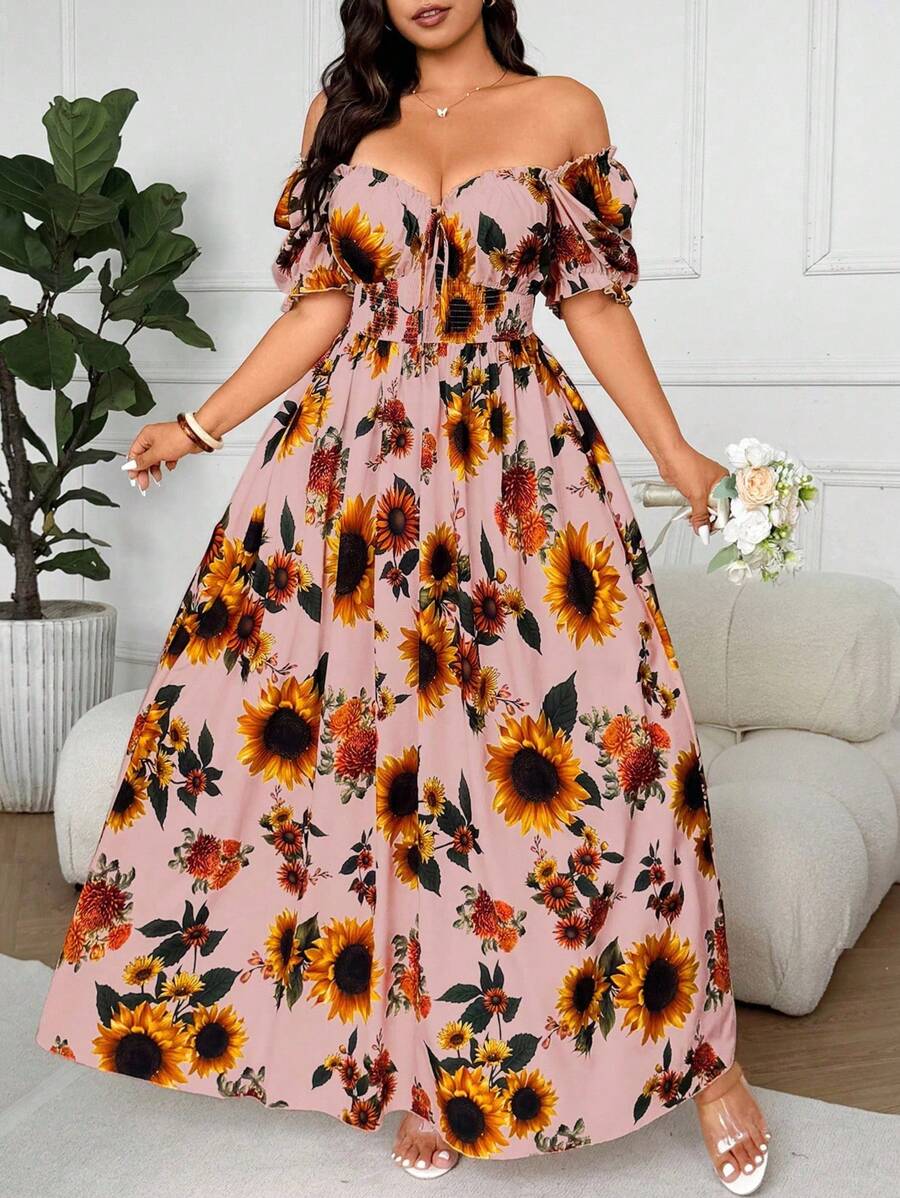 Sunnyshic Plus Size Women's Elegant Tie Front Sundress With Off ...