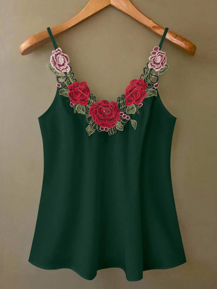 SHEIN Clasi Women Plus Size Rose Flower Trim Decor Romantic Shoulder ...