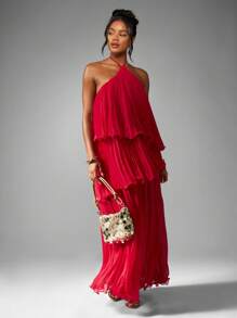 MISSGUIDED Elegante abito da sera lungo con scollo alla halter, vita a ...