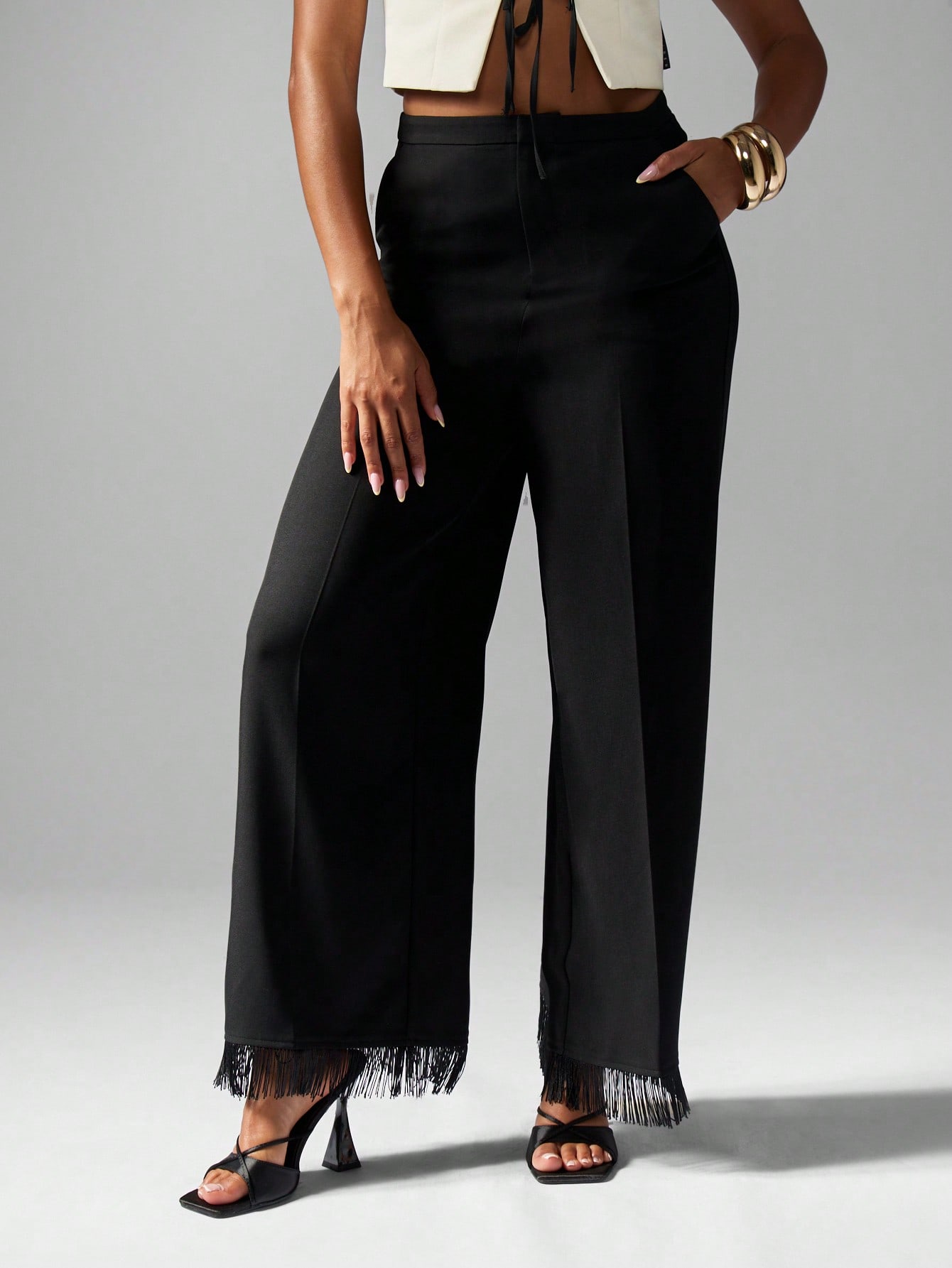 MISSGUIDED Wide Leg Tailored Pants With Fringe Hem｜MISSGUIDED