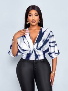 SOLERSUN Women's Floral Print Deep V-Neck Batwing Sleeve Ruched Waist ...