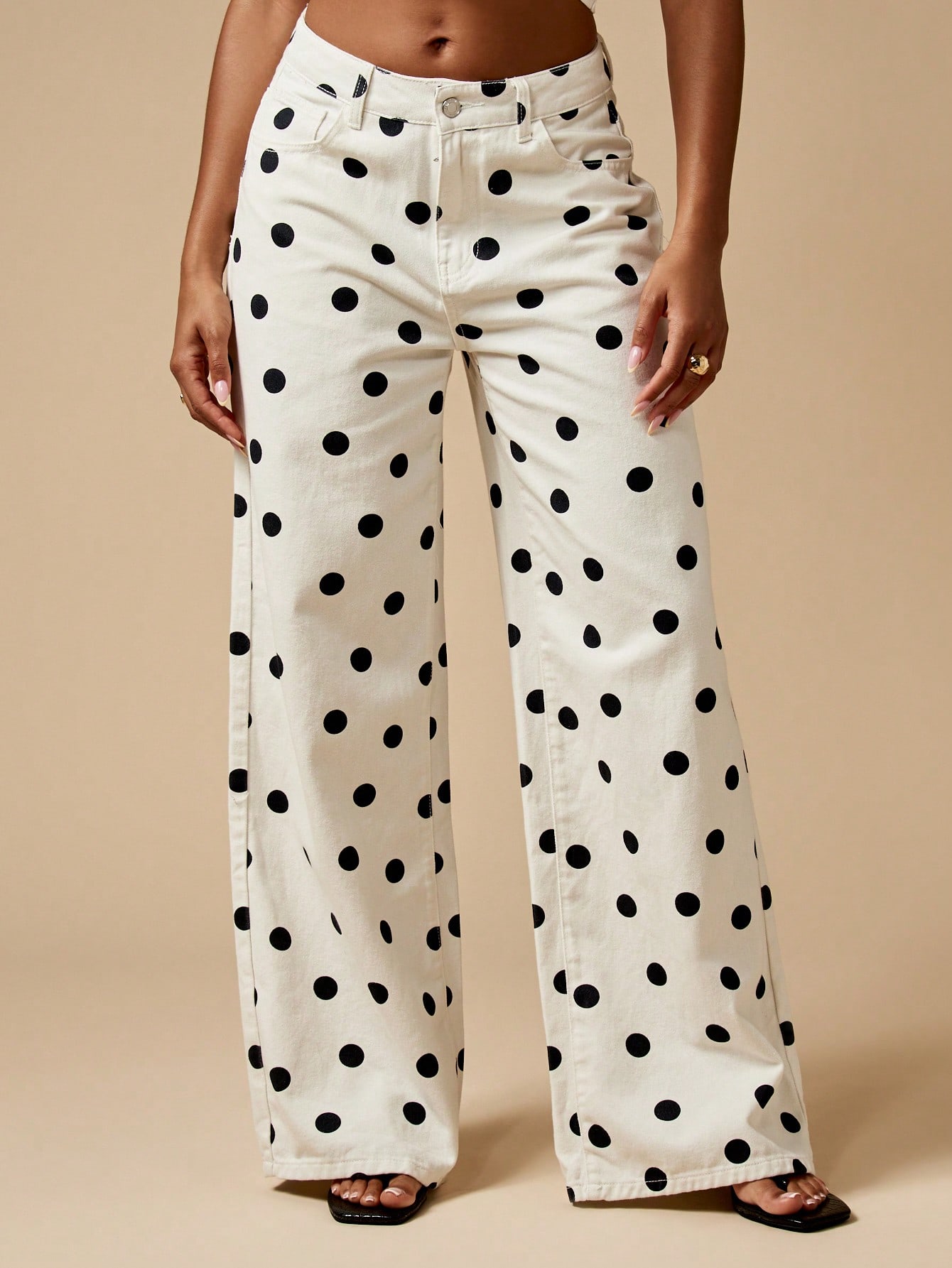 MISSGUIDED Polka Dot Wide Leg High Waisted Retro Style Jeans｜MISSGUIDED