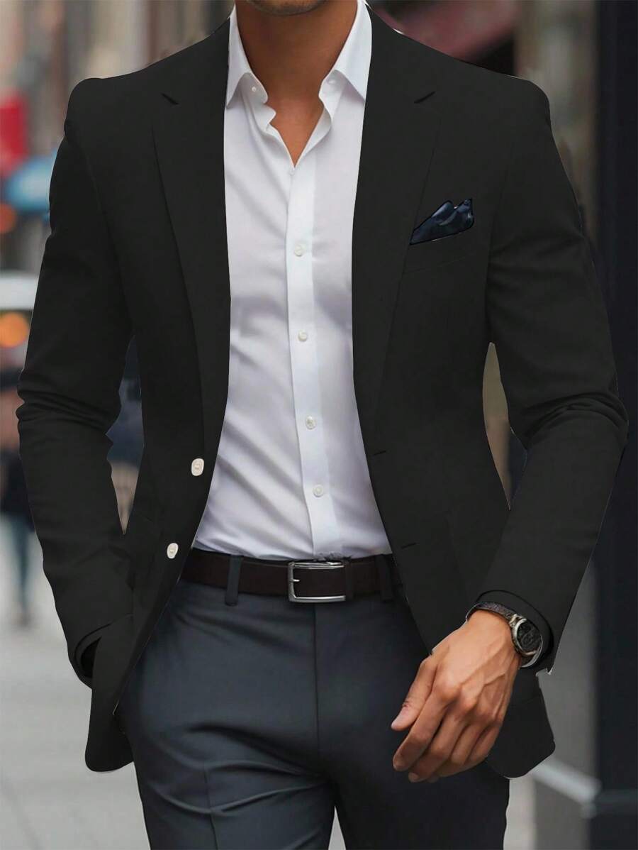 Manfinity Mode Men's Gentleman Business Notched Lapel Single Breasted ...