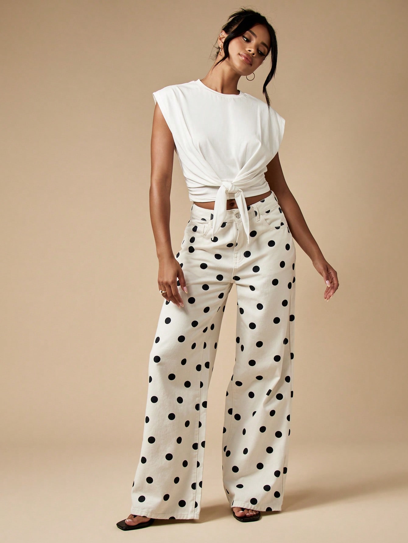 MISSGUIDED Polka Dot Wide Leg High Waisted Retro Style Jeans｜MISSGUIDED