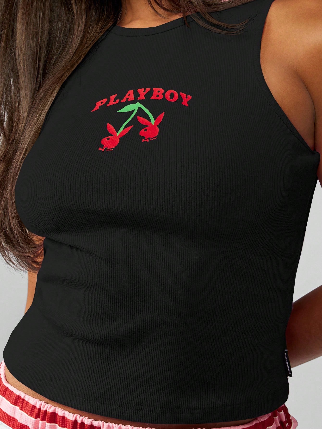 Missguided x Playboy MISSGUIDED Ribbed Tank Top With Cherry Print ...