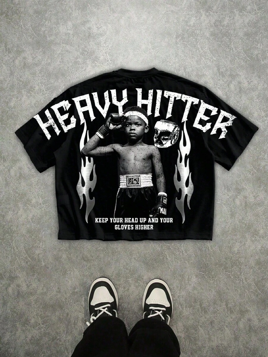 Manfinity Roghcode Camiseta gráfica de boxeo recortada, suelta y ...