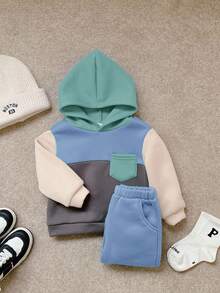 2pcs/Set Baby Boy/Girl Plush Warm Contrast Color Knitted Hoodie ...