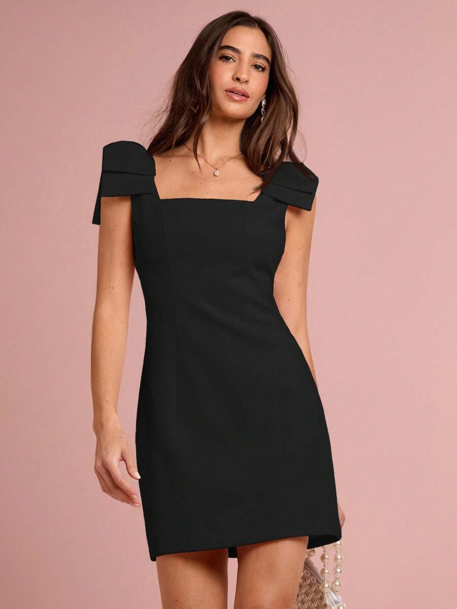 Enchnt Women's Elegant Casual Solid Color Mini Dress, Summer | SHEIN