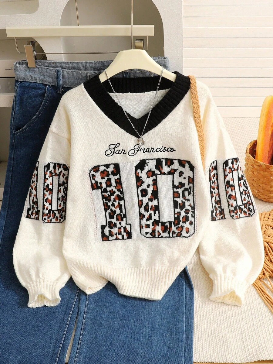 SHEIN Tween Girls Casual Street Style Leopard Print LA Logo Text ...