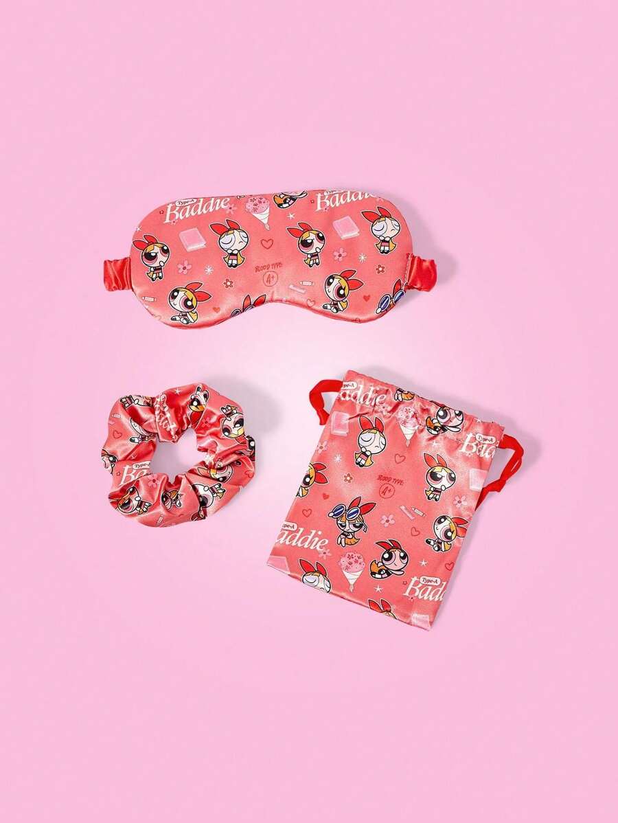 THE POWERPUFF GIRLS X SHEIN 3pcs Blossom Pattern Fashion Pink Eye Mask ...