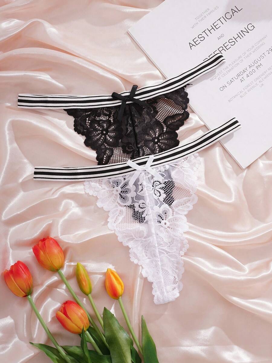 SHEIN 2pcs/Set Sexy Lace Hollow Low-Waist Seamless G-String Underwear ...