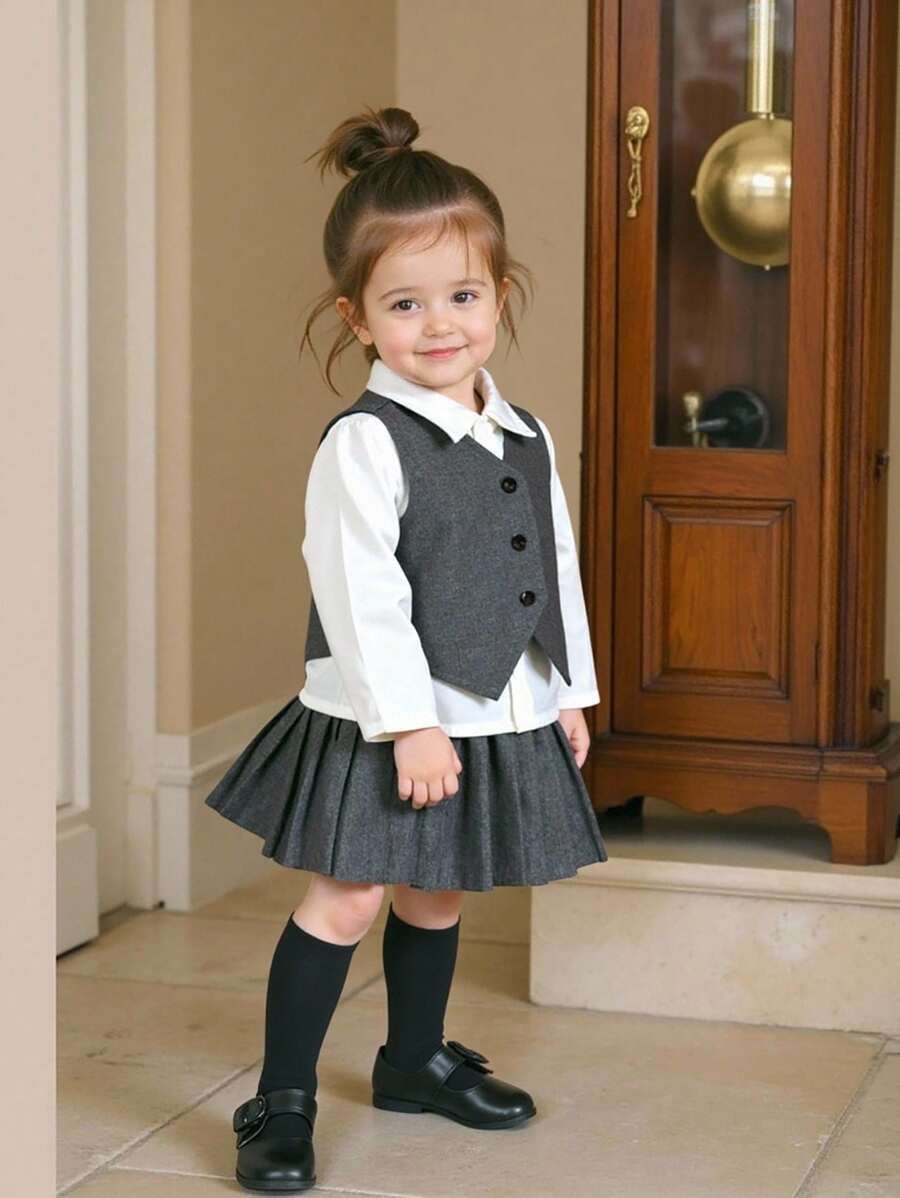Souflis Souflis Baby Girls Regular Length Collar Shirt And Vest Outfit ...