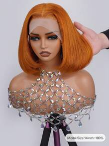 Orange #350 Bob Wig 100% Human Hair 13x4 Transparent Lace Front 180% ...