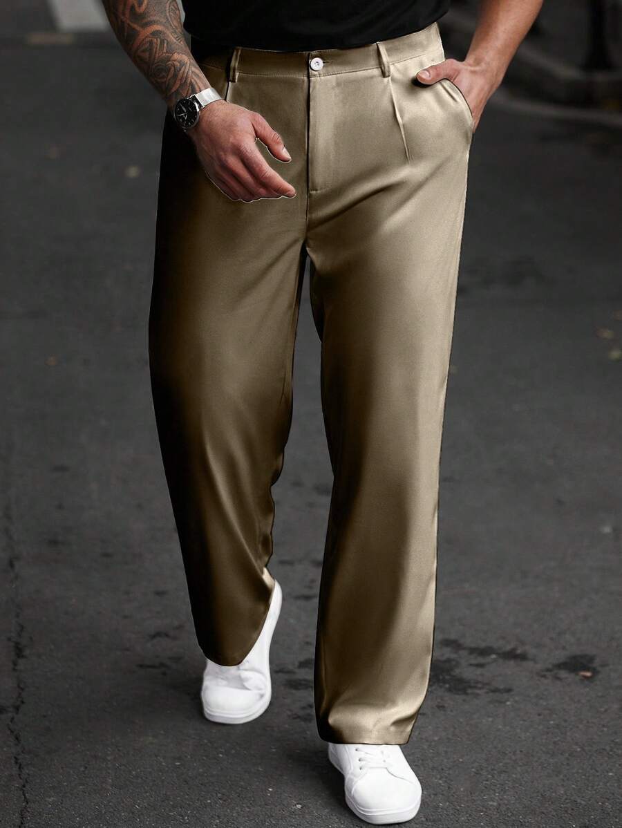 Manfinity Homme Plus Size Men's Casual Solid Color Straight Leg Pants ...
