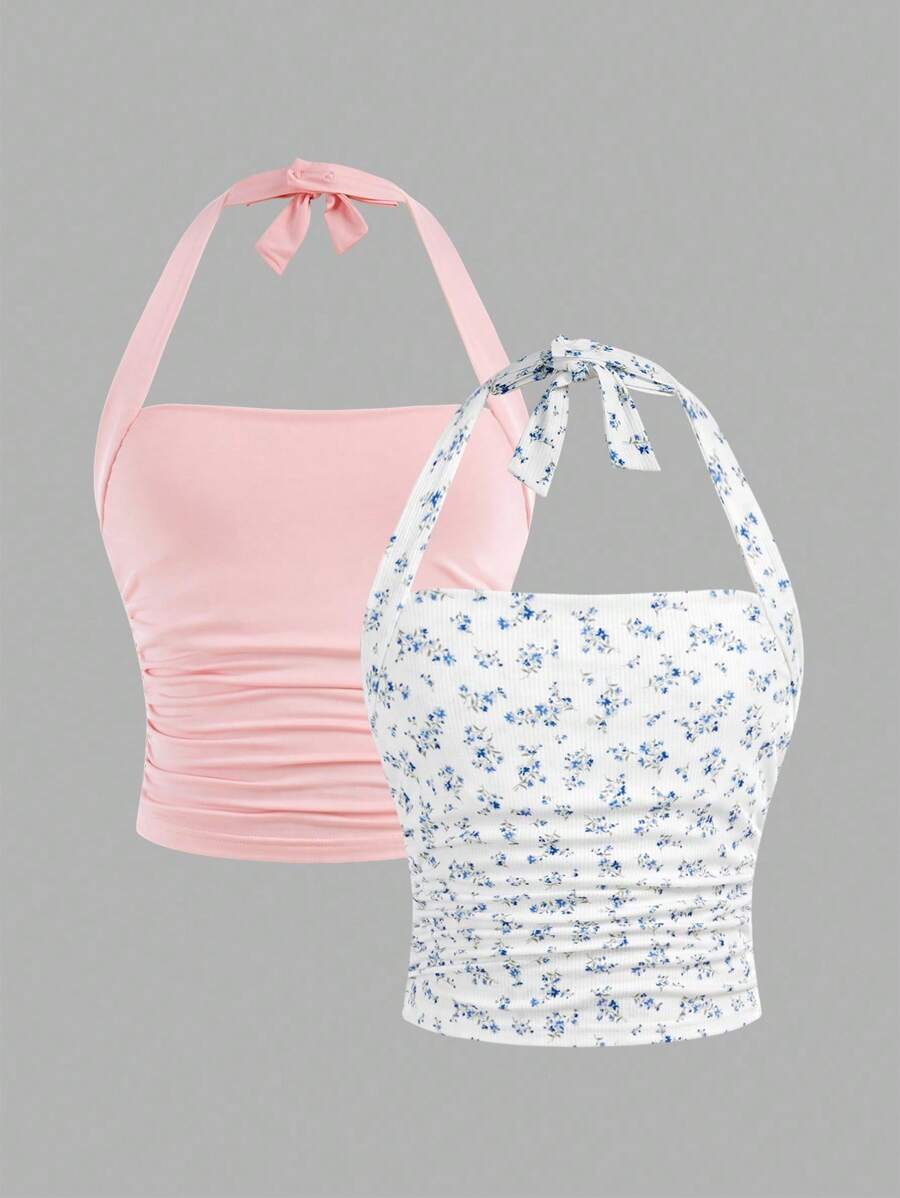 SHEIN Girlism Tween Girls 2pcs Casual Simple Comfortable Halter Neck ...