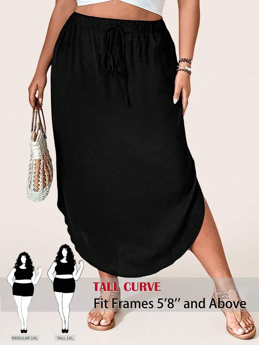 SHEIN Tall CURVE Plus Tie Waist Curved Hem Solid Skirt for Sale ...