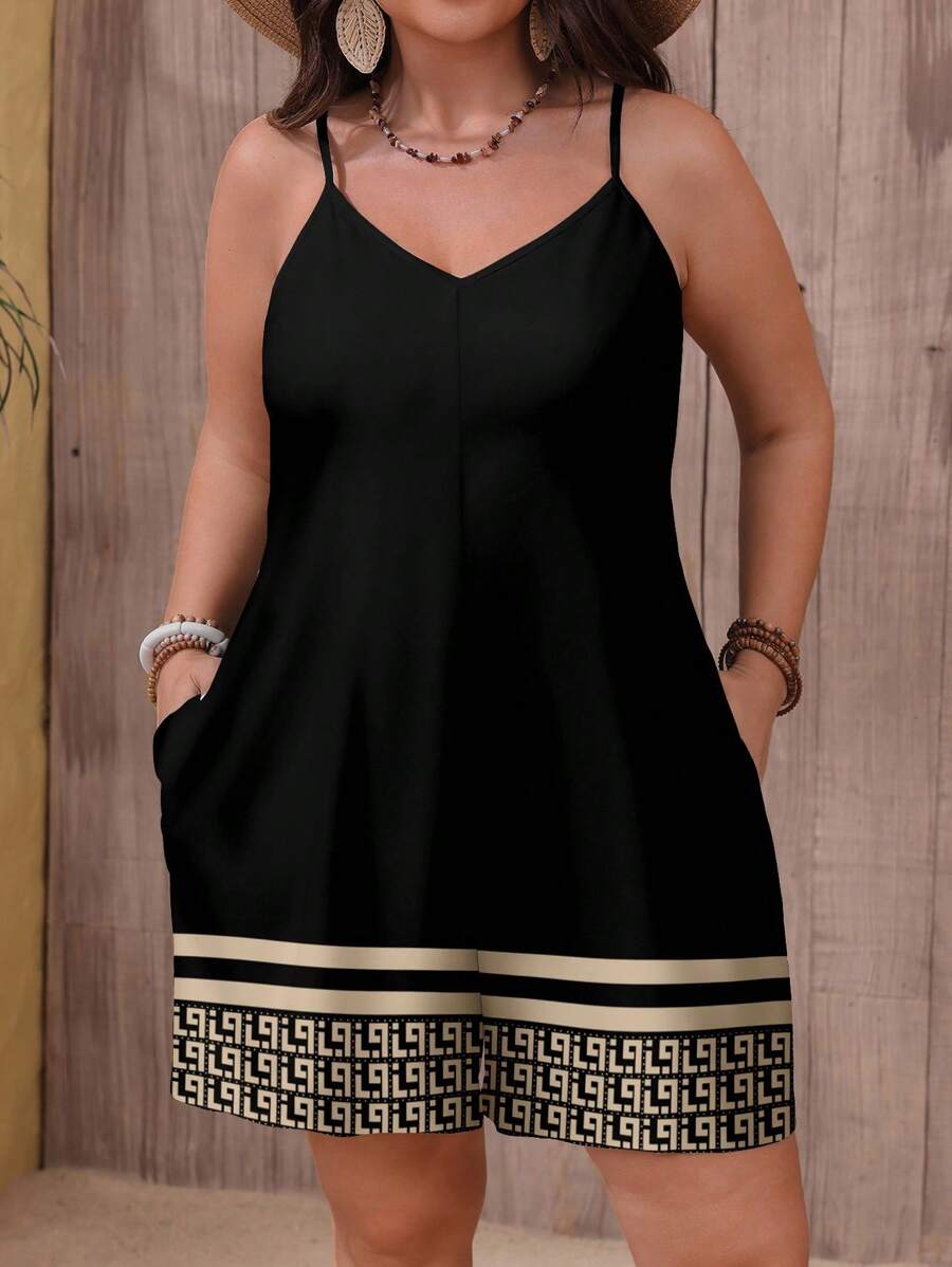 EMERY ROSE Macacão Casual Floral Estampado Plus Size Feminino, Adequado ...