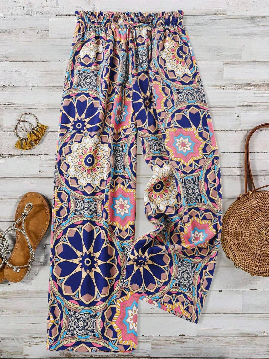 SHEIN LUNE Plus Size Women's Holiday Floral Print Ruffle Waist Tie ...