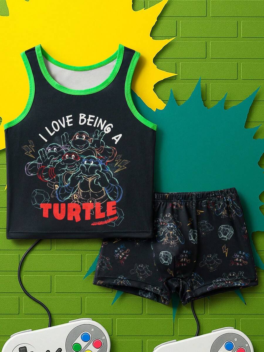 TEENAGE MUTANT NINJA TURTLES | SHEIN 2pcs Young Boy Black Cartoon ...