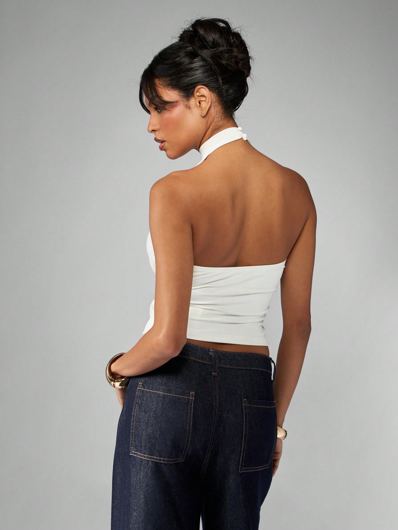 MISSGUIDED Halter Neck Top With Ring Detail And Side Drape｜MISSGUIDED