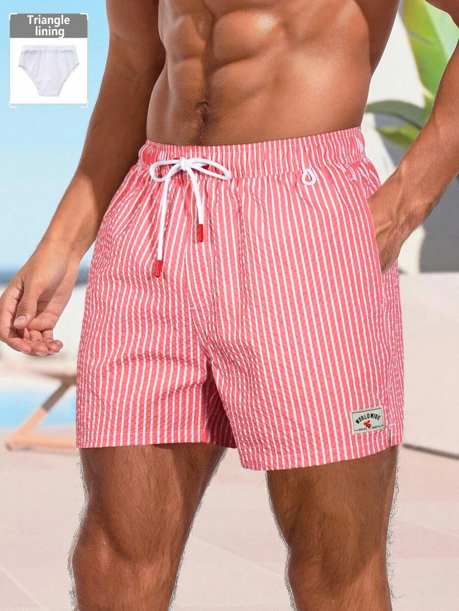 Manfinity Swimmode Herren gestreifte Muster Kordelzug Taille ...