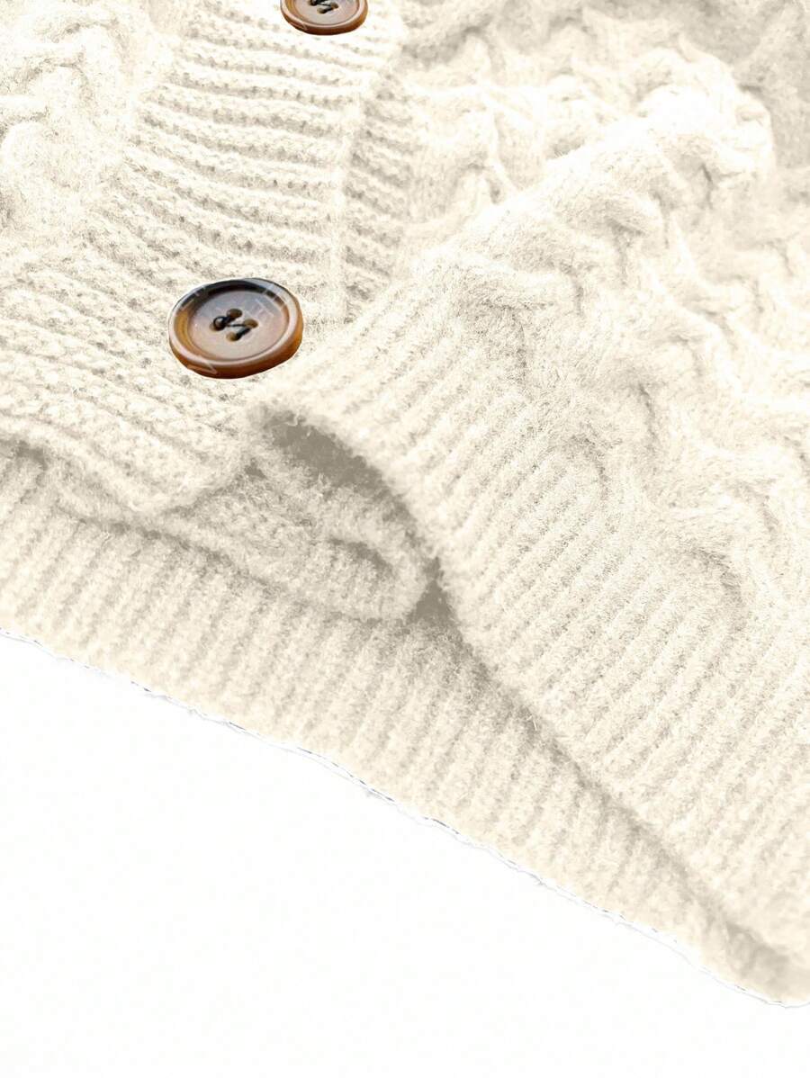 EMERY ROSE Plus Size Women Casual Autumn/Winter Long Aran Cable Knit Solid Color Button Down ...