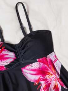 Tween Girls Floral Print Tankini, Padded Double Strap & Double Ruffled ...