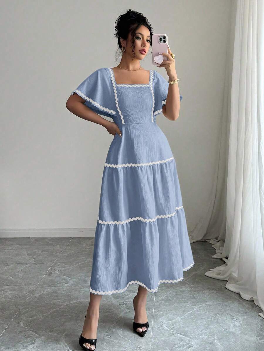 Rafferiza Vestido de mujer con cuello cuadrado, manga abullonada ...