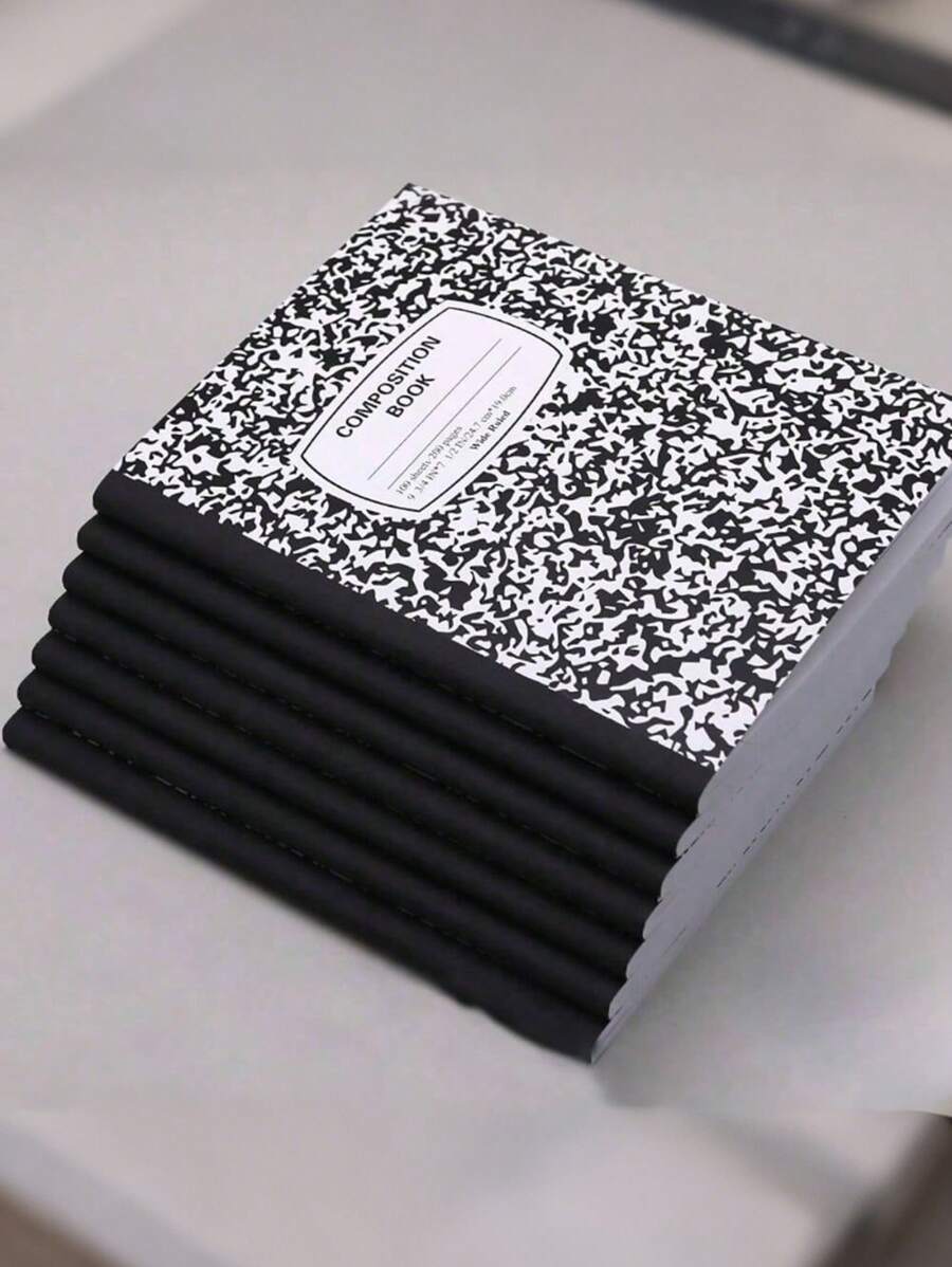 SHEIN 1pc Black Floral Pattern Hard Cover Notebook, Thick Paper, Lined ...