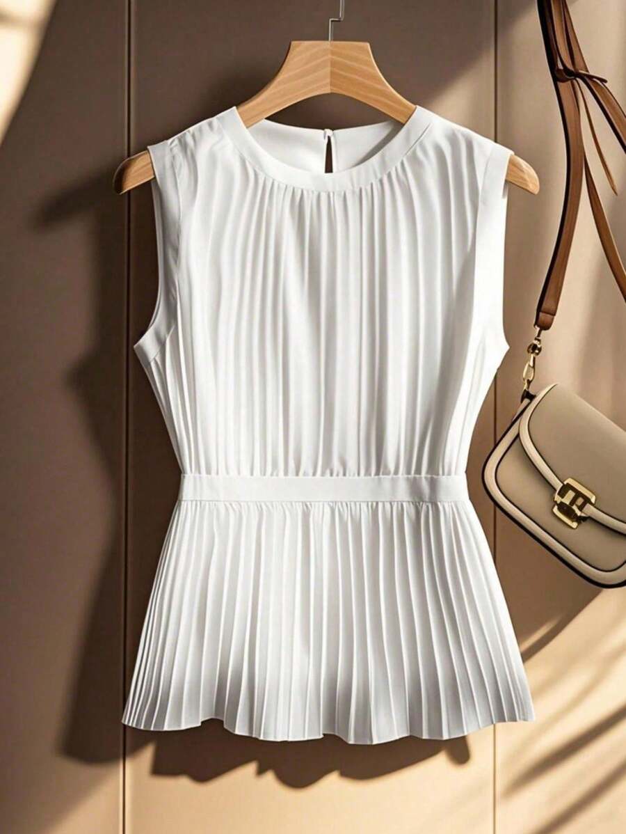 SHEIN EMERY ROSE CURVE Blusa de cuello redondo sin mangas con cintura ...